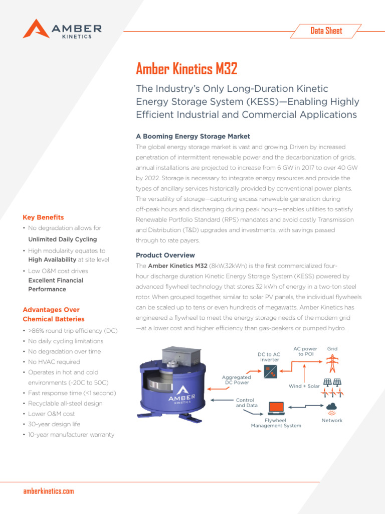 Amber Kinetics DataSheet | PDF | Energy Storage | Renewable Energy