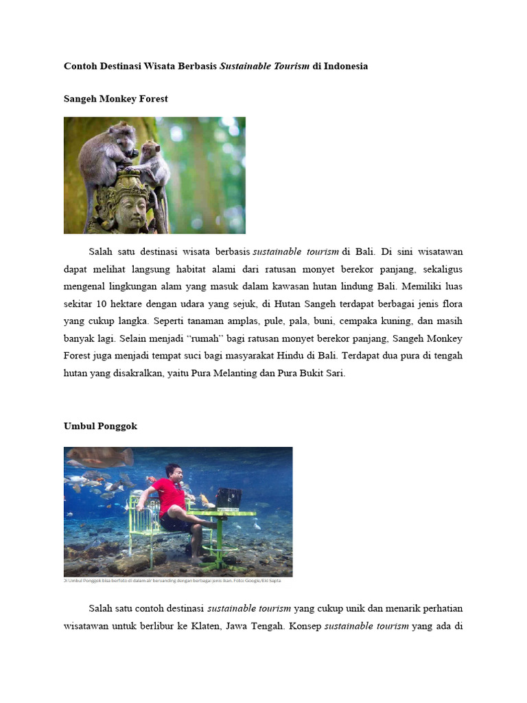 Contoh Destinasi Wisata Berbasis Sustainable Tourism di Indonesia | PDF