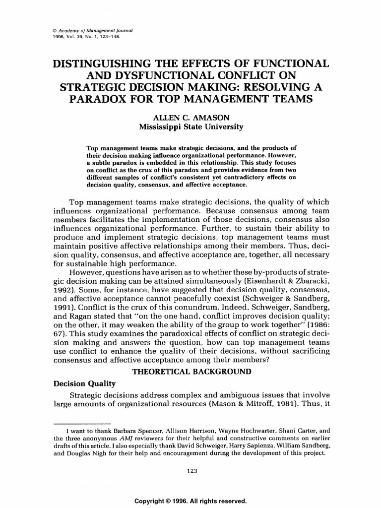 Distinguishing The Effects of Functional and Dysfunctional Conflict On ...