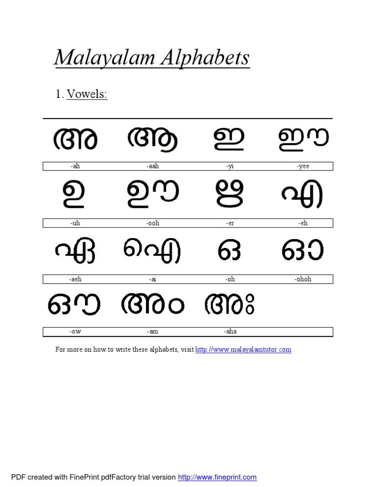Malayalam Vowels Overview | PDF