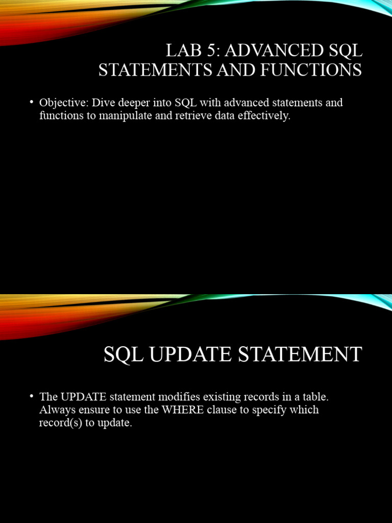 Advanced SQL Statements and Functions | PDF | Sql | Databases