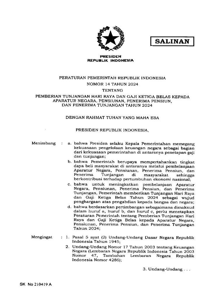 PP Nomor 14 Tahun 2024 | PDF