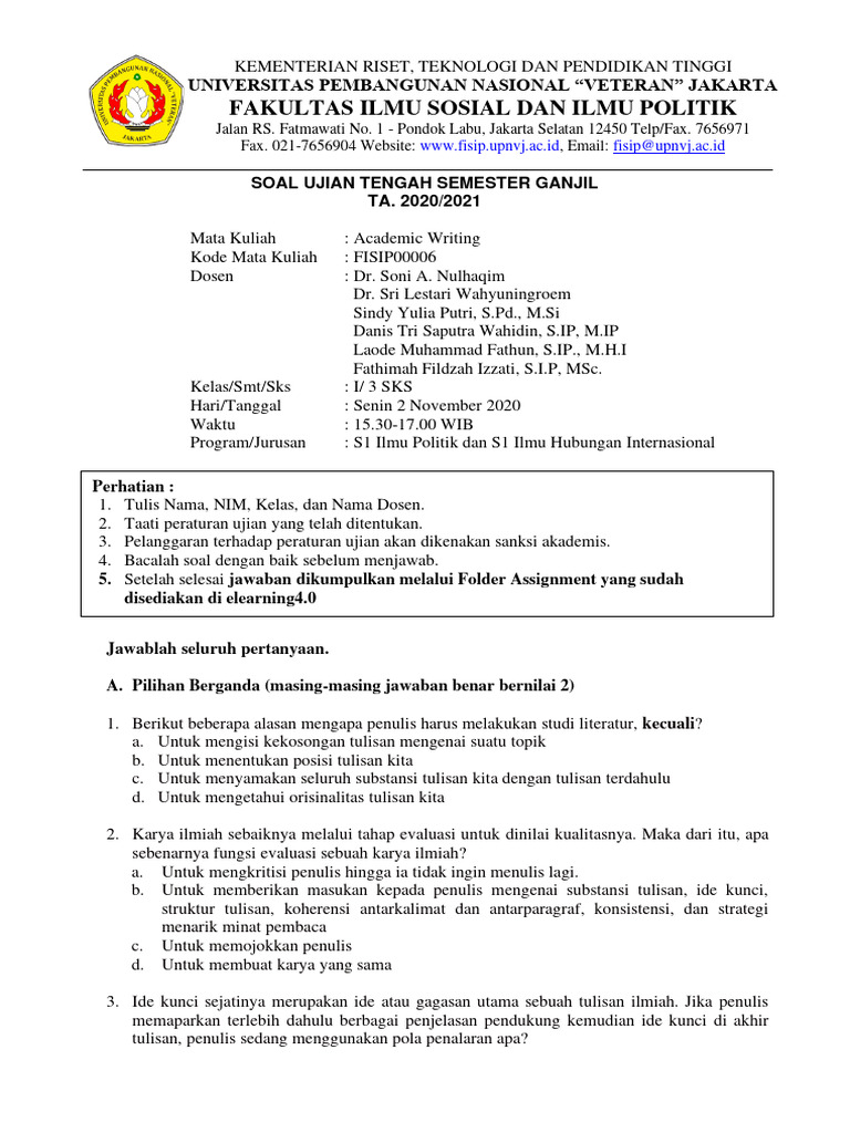 UTS Academic Writing Ganjil 2020-2021 | PDF | Seni