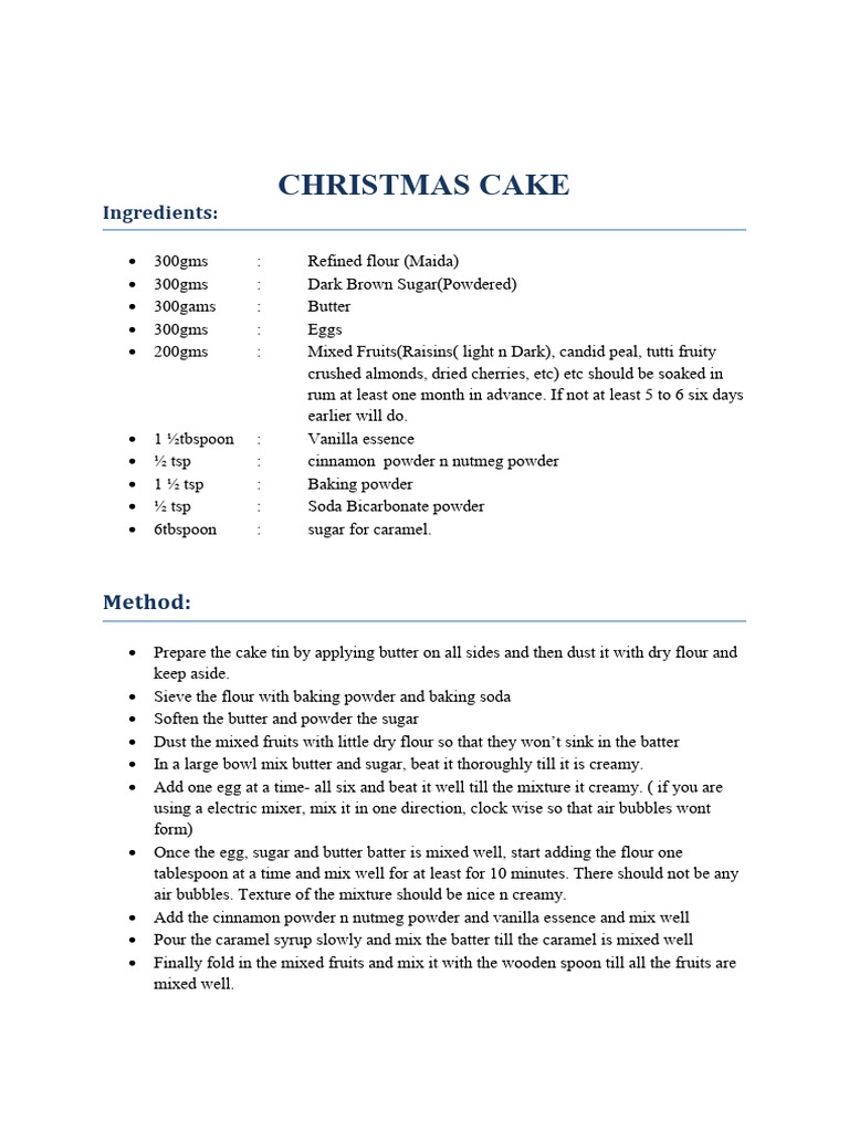 CHRISTMAS CAKE | PDF | Cakes | Sodium Bicarbonate