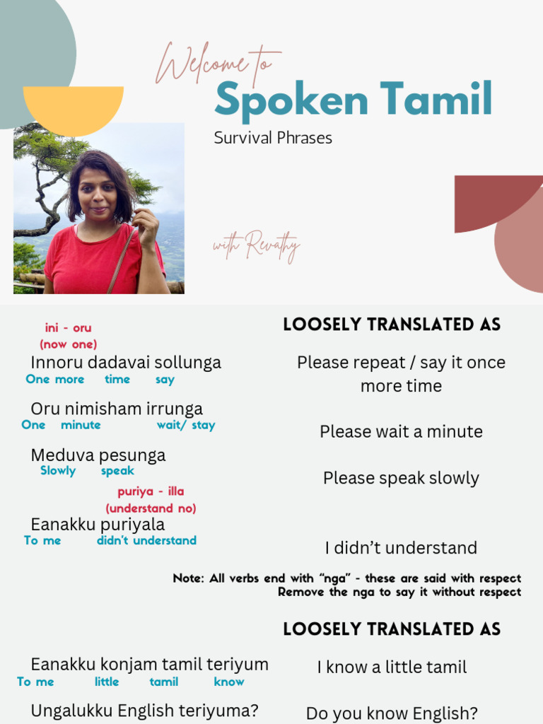 1 - Survival Phrases - Spoken Tamil | PDF | Linguistics | Human Communication