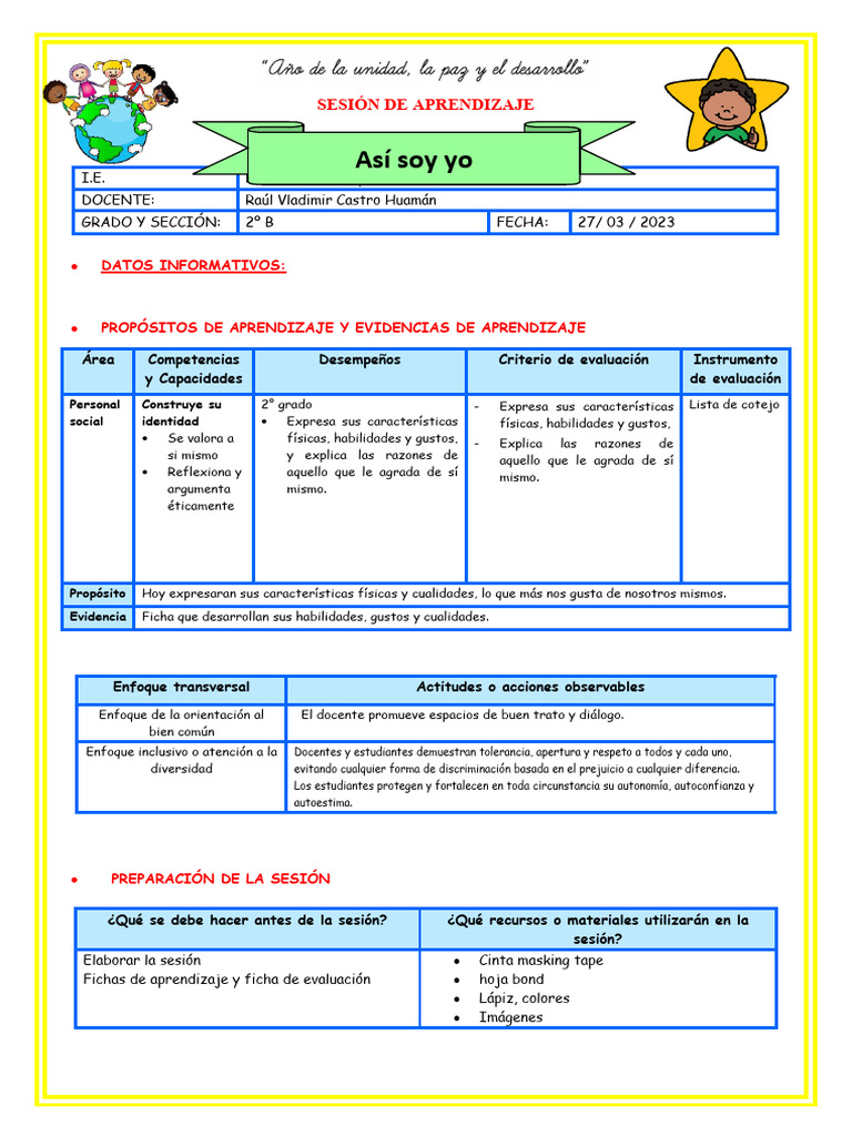 2° E1 S3 Sesion D1 PS Asi Soy Yo | PDF | Evaluación | Aprendizaje