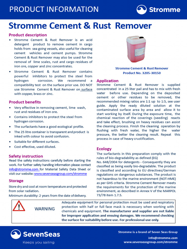 Stromme Cement & Rust Remover: Product Description | PDF | Rust | Cement