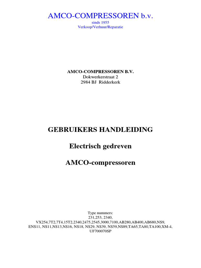 NS18 Air Compressor O&M Manual | PDF