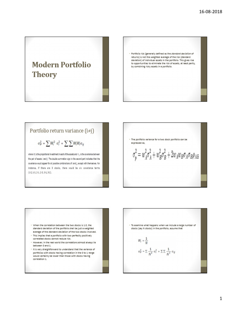 Modern Portfolio Theory | PDF | Diversification (Finance) | Financial Risk