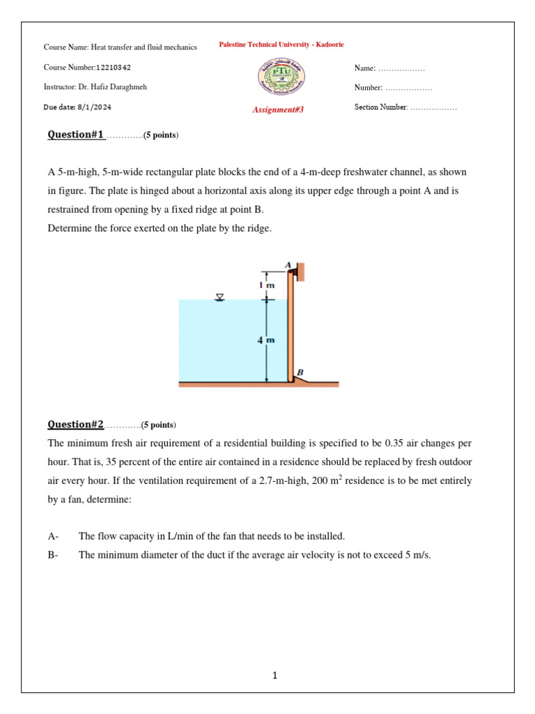 Heat Transfer and Fluid Mechanics Assignment | PDF | Law | Technology ...