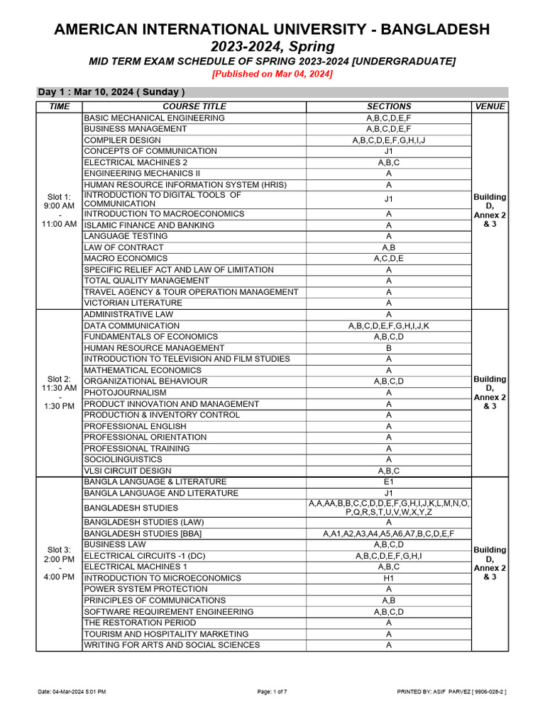 Mid Term Exam Schedule of Spring 2023 2024 Undergraduate Mar 04 | PDF ... Mid Term Exam Schedule of Spring 2023 2024 Undergraduate Mar 04 | PDF ...