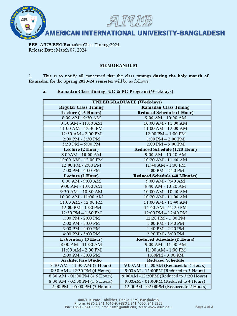 Ramadan Class Time 2024.edited | PDF | Science & Mathematics