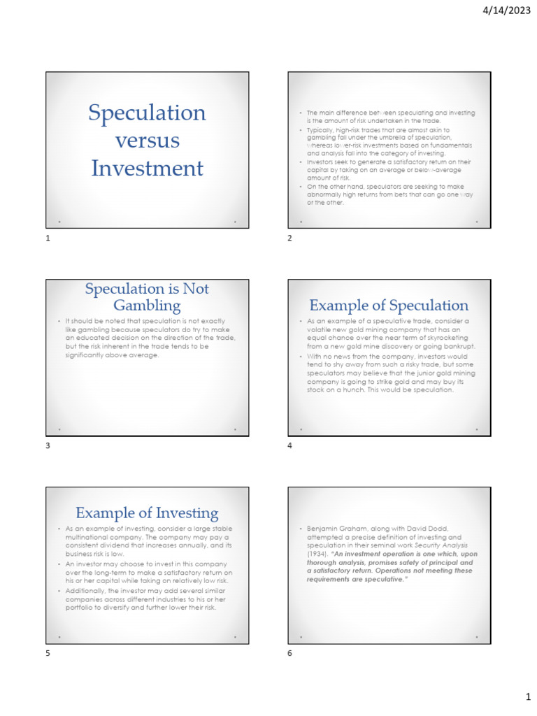 Speculation Versus Investment | PDF | Investing | Speculation