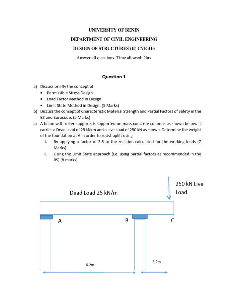 Practise Exam Question - CVE413 | PDF | Beam (Structure) | Column