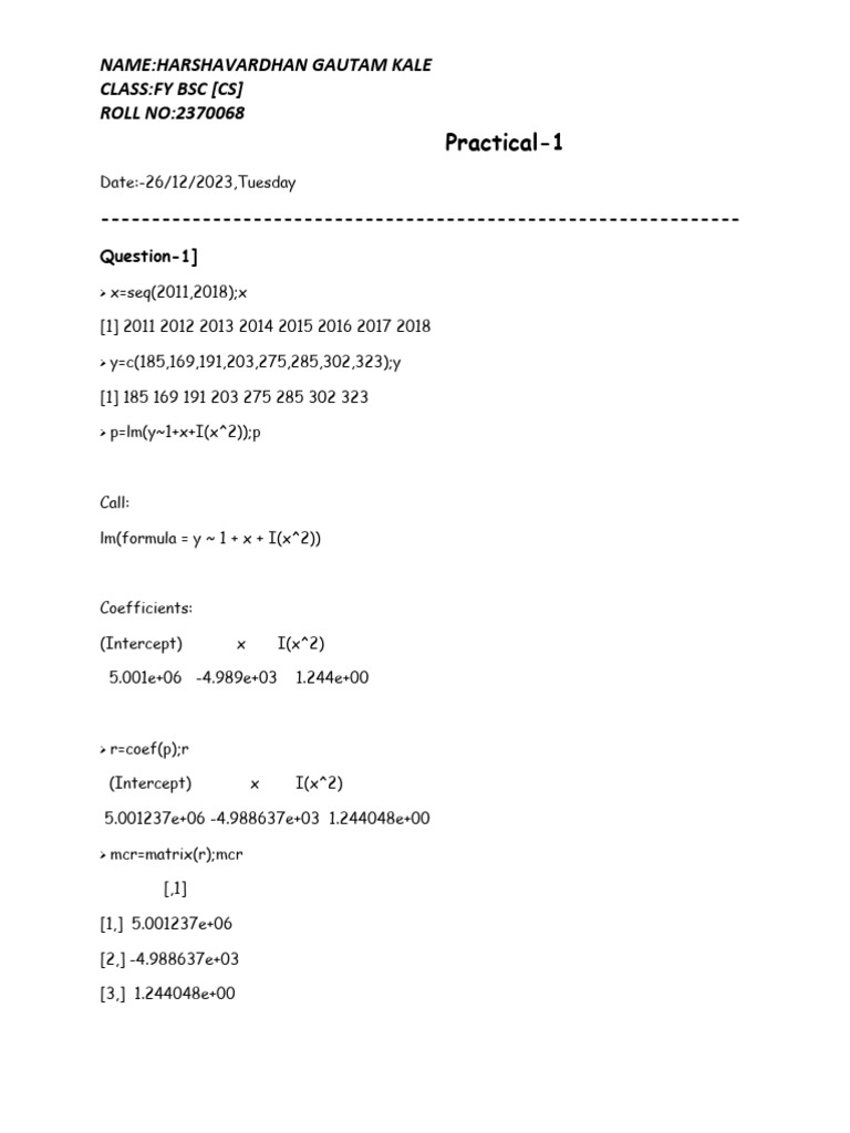 Practical-1 | PDF | Errors And Residuals | Coefficient Of Determination