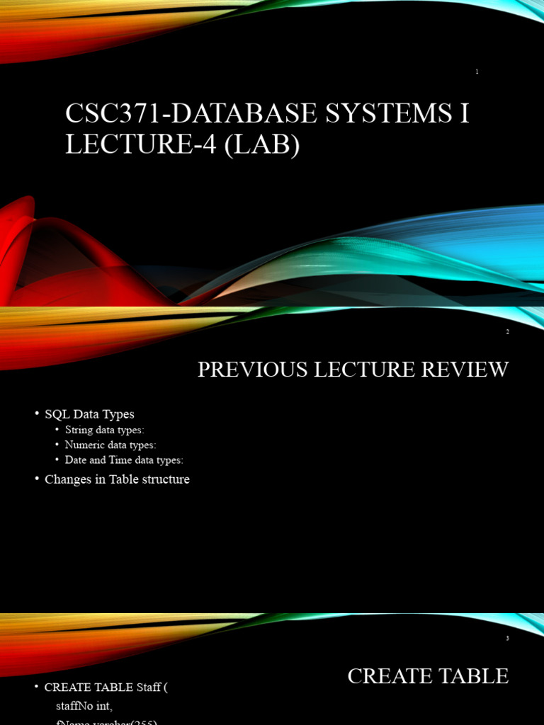 Lec4 Lab CSC371 Database Systems | PDF | Relational Database | Table (Database)