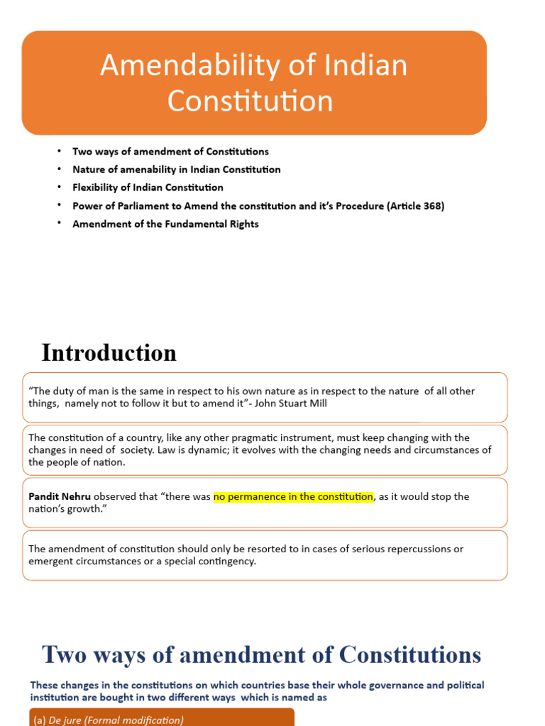 Amendability of Indian Constitution | PDF | Statutory Law | Government