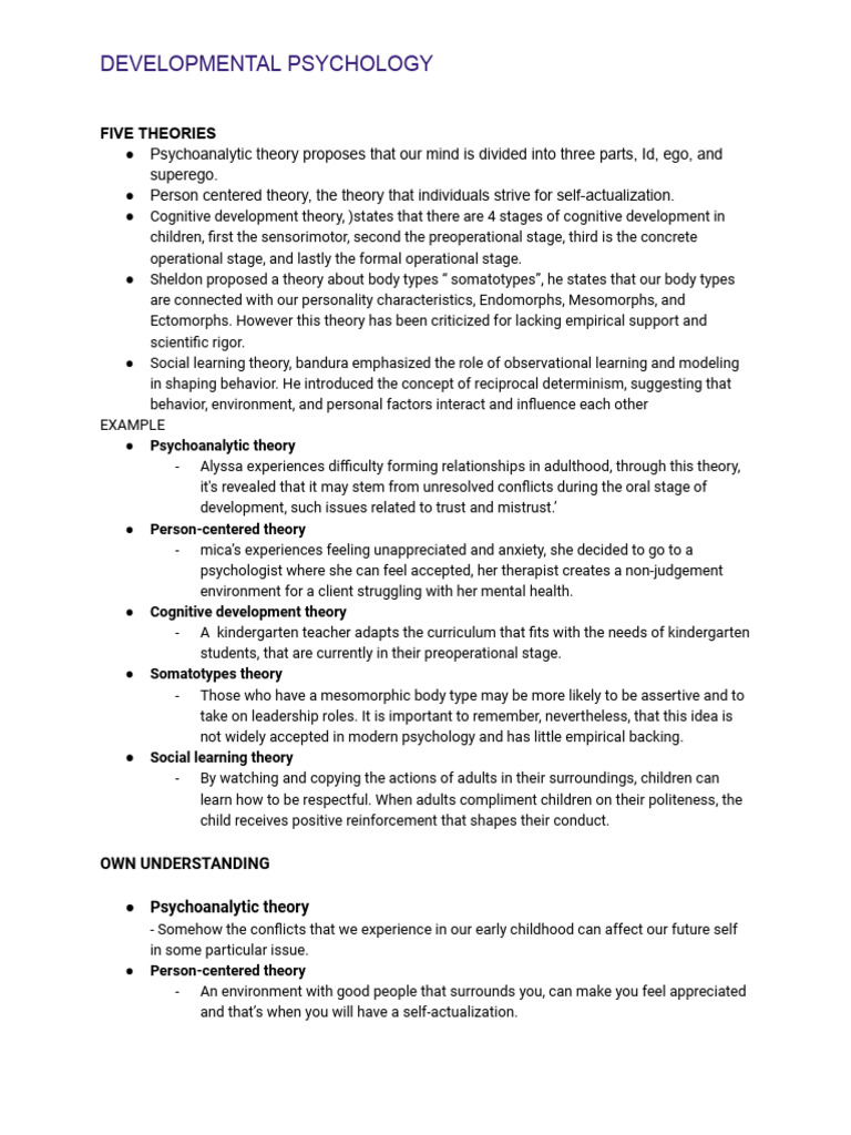 Five Theories | PDF | Id | Cognitive Development