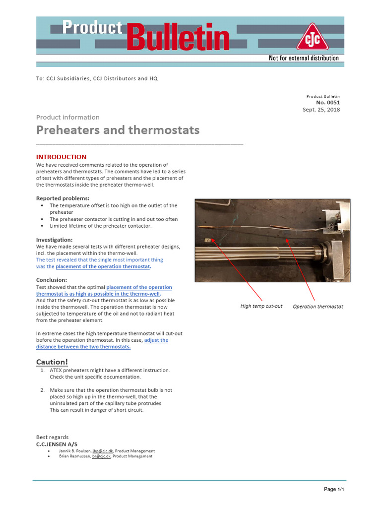 Product Bulletin No. 0051 Preheater Thermostats | PDF
