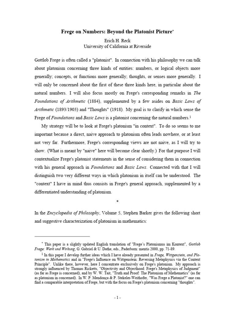 Frege on Numbers- Beyond the Platonist Picture | PDF | Logic | Gottlob ...
