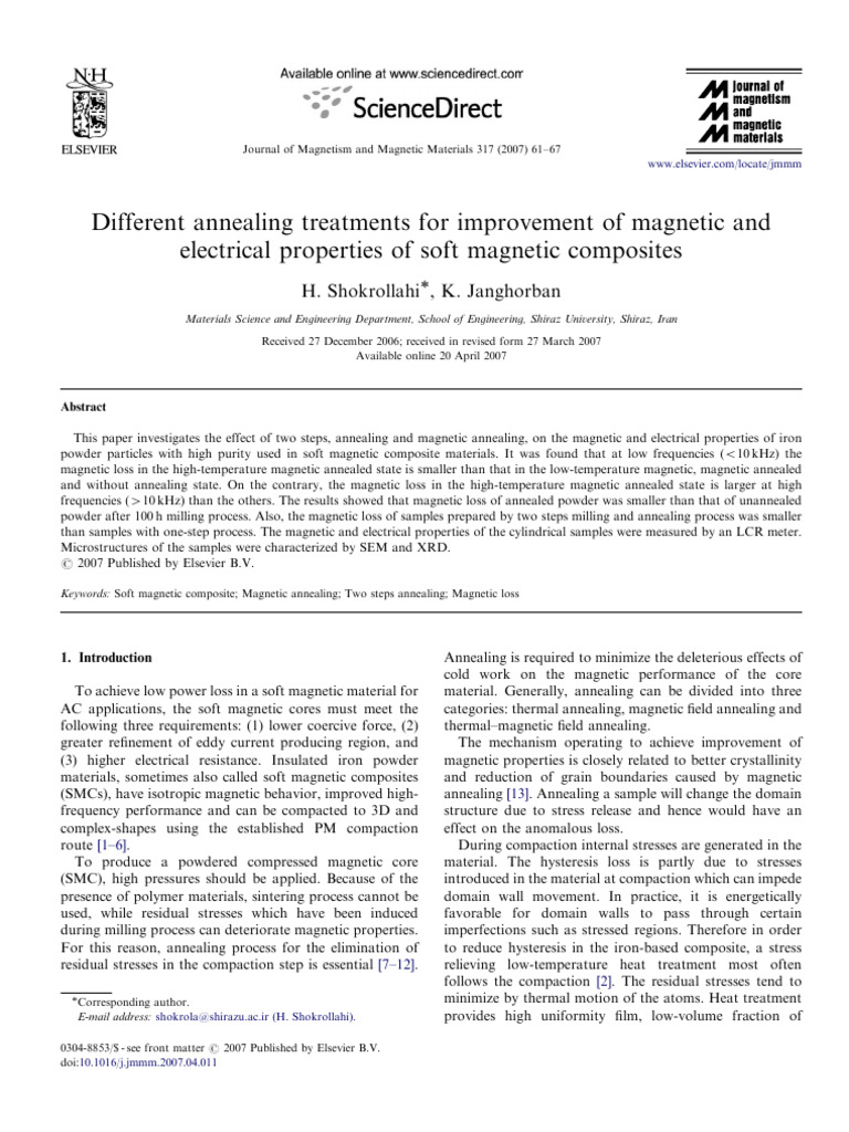Different Annealing Treatments For Improvement of Magnetic and ...