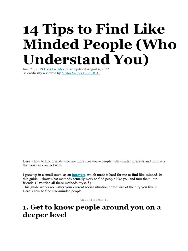 14 Tips To Find Like Minded People | PDF | Social Science | Self ...