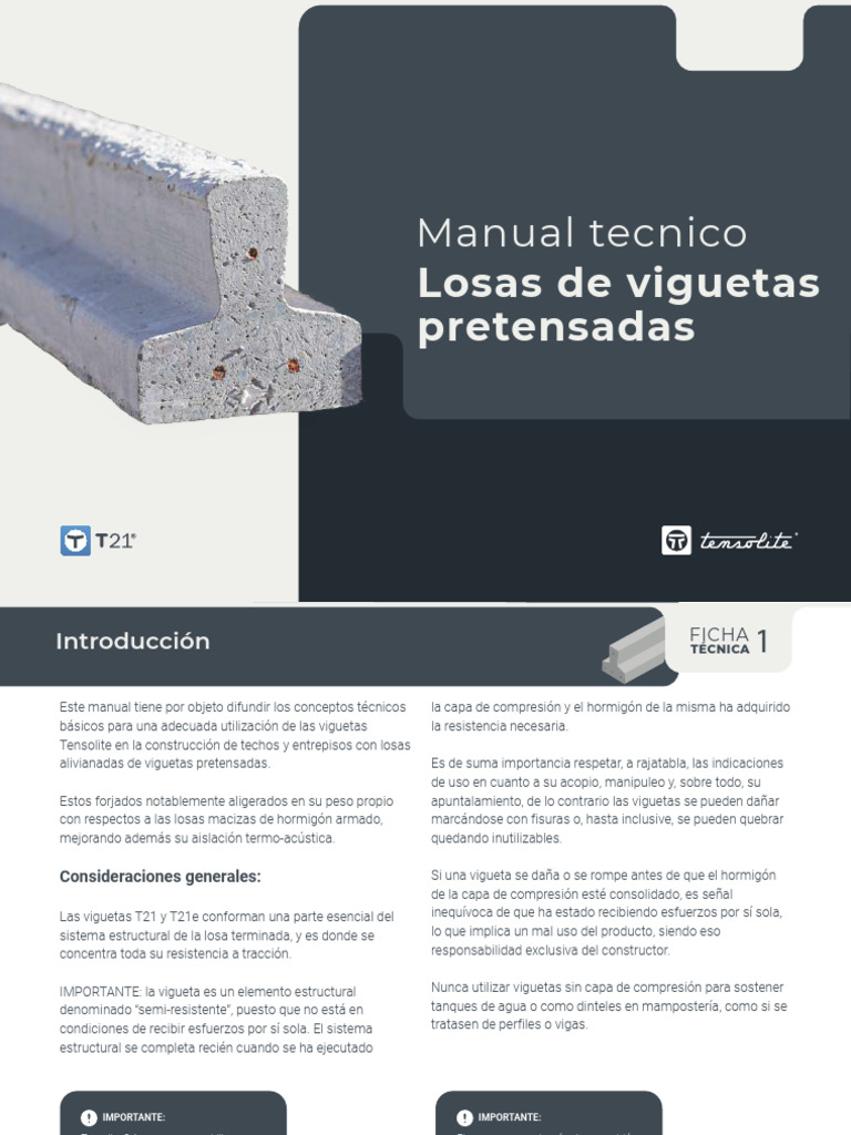 Uso y manejo de viguetas pretensadas | PDF | Hormigón | Viga (Estructura)