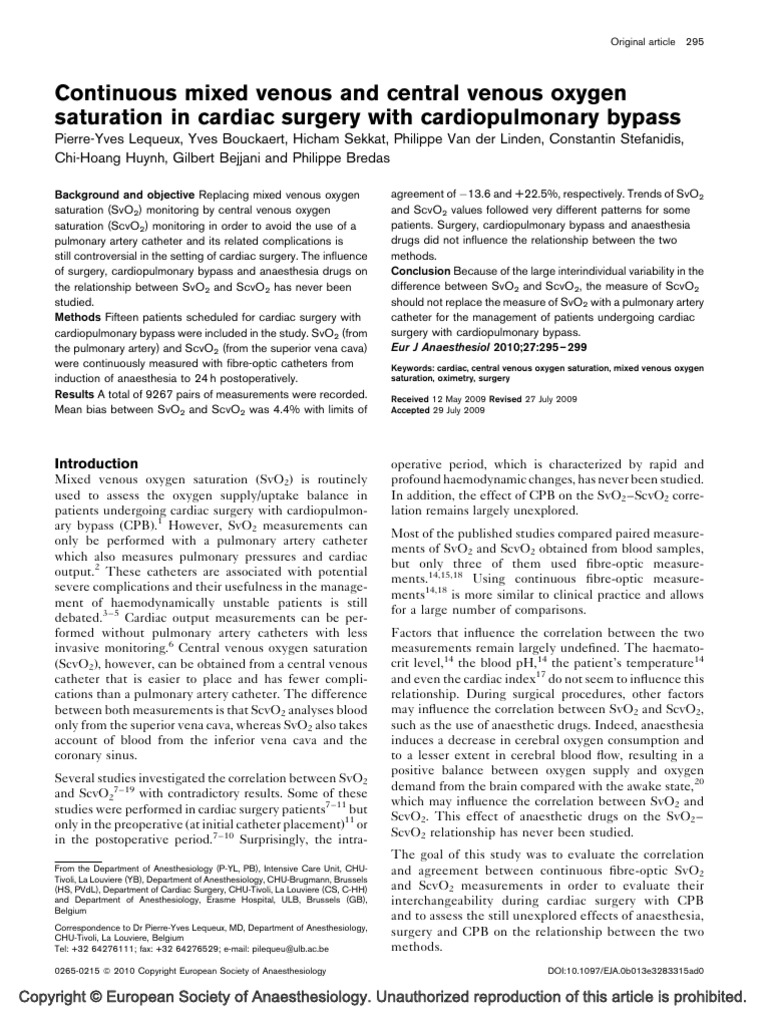 Continuous - Mixed - Venous - and - Central - Venous - Oxygen Saturation in Cardiac Surgery With ...