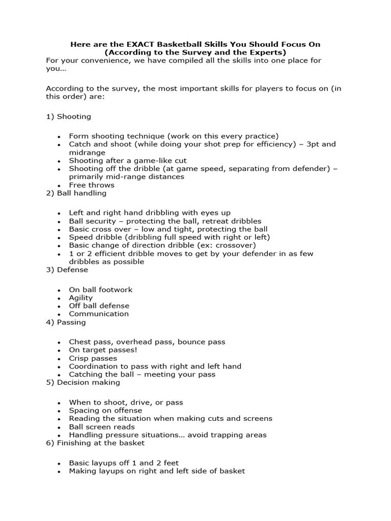 Essential Basketball Skills to Master | PDF | Sports Rules And ...
