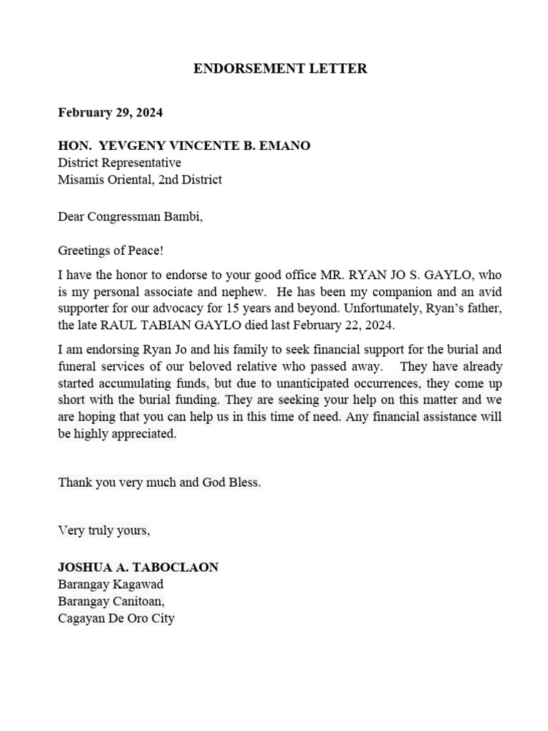 Endorsement Letter | PDF