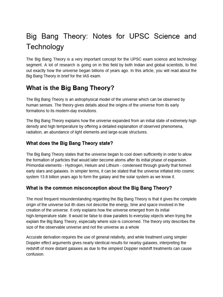 Big Bang Theory Notes for UPSC Science and Technology PDF
