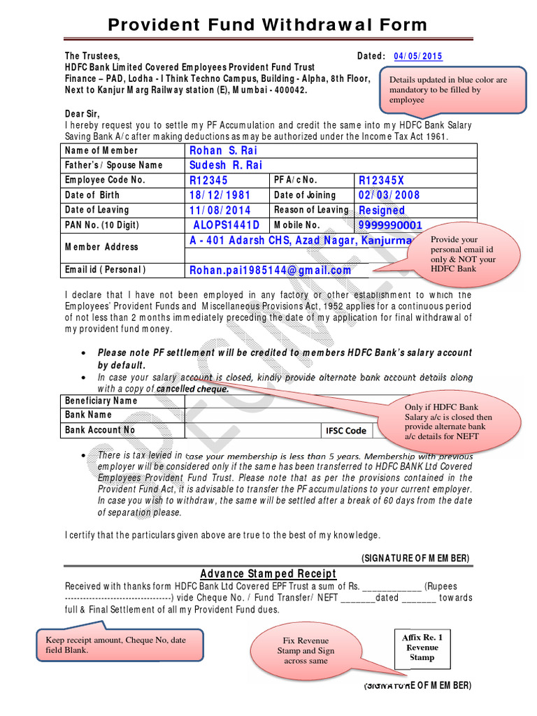 PF Withdrawal Form Specimen | PDF | Public Finance | Taxes