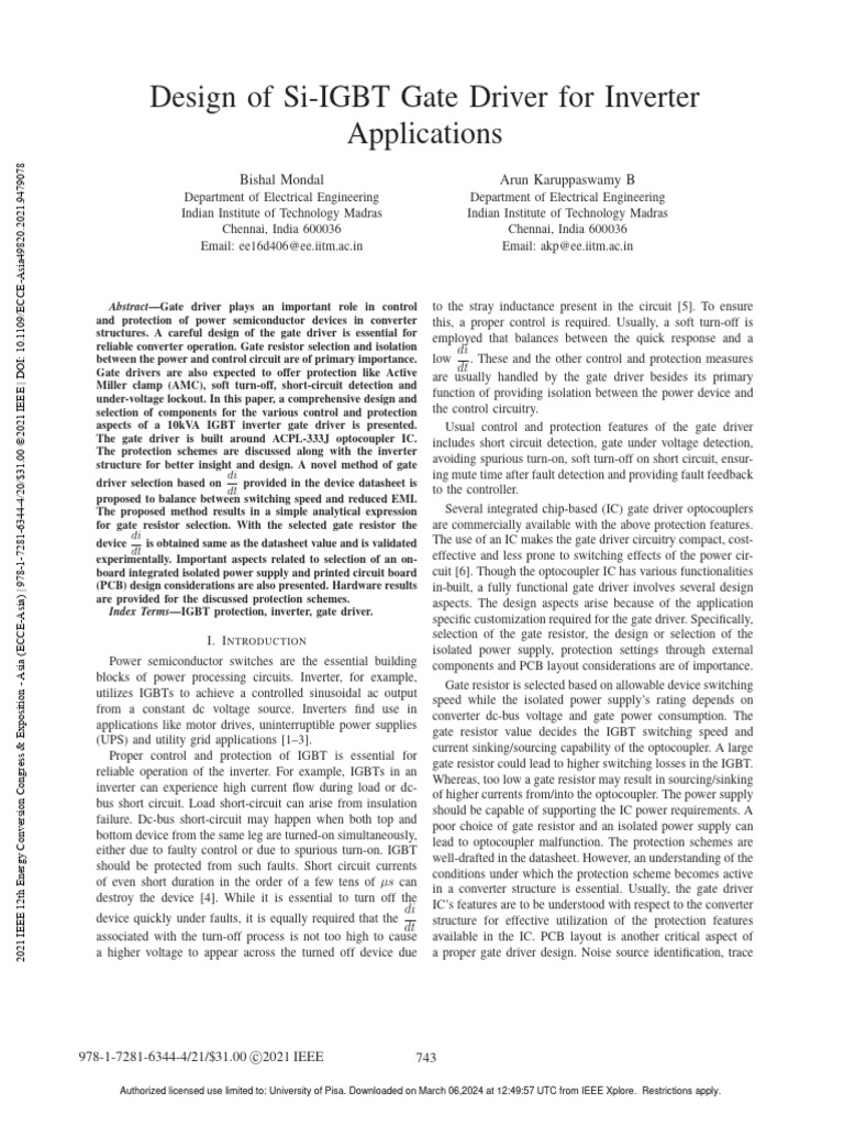 IGBT Gate Driver Design for Inverters | PDF | Power Supply | Power Inverter