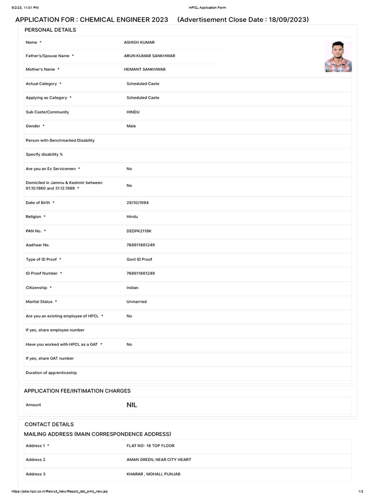 HPCL Application Form | PDF