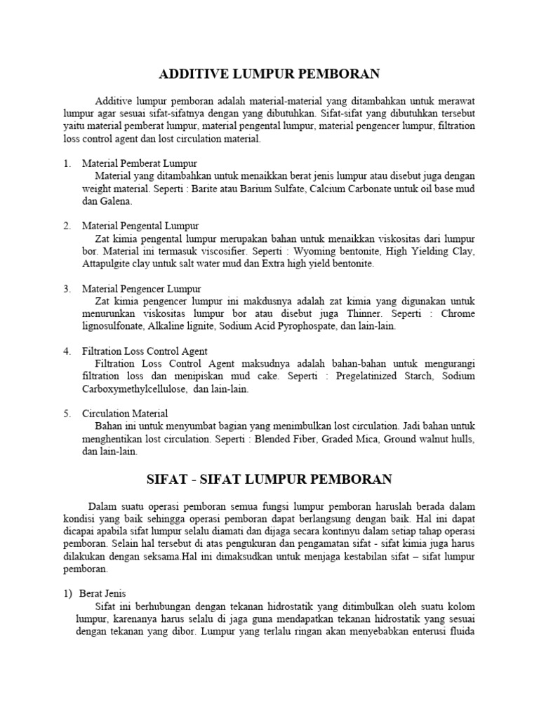 Fungsi dan Sifat Lumpur Pemboran | PDF
