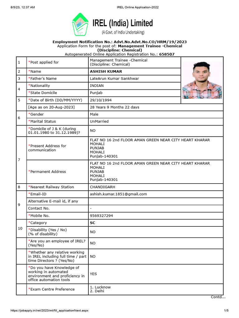 IREL Online Application-2022 | PDF
