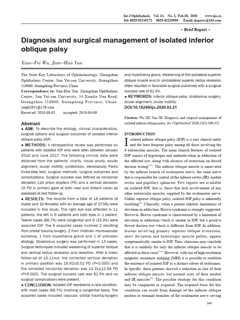 Isolated Inferior Oblique Palsy Management | PDF | Human Eye | Medical ...