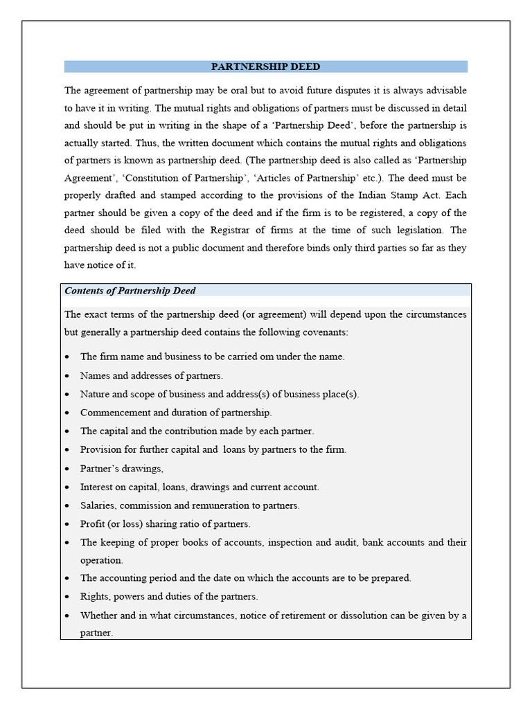 Partnership Deed - Registration and Dissolution | PDF | Partnership ...