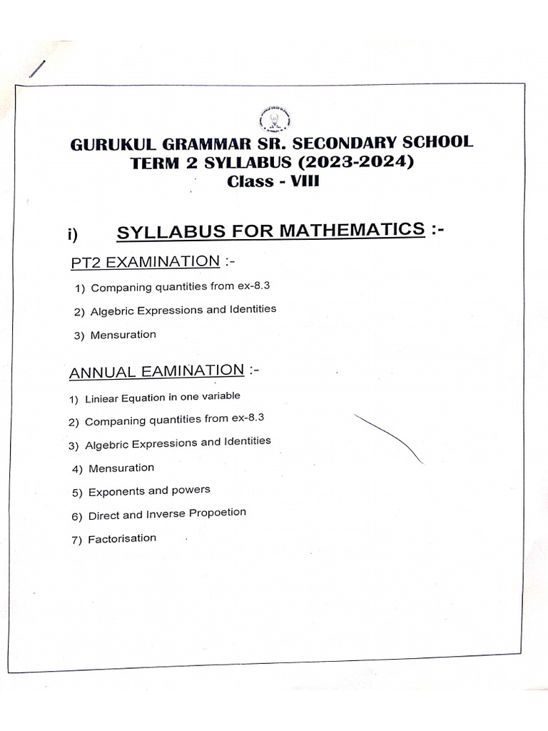 Class 8 Syllabus | PDF