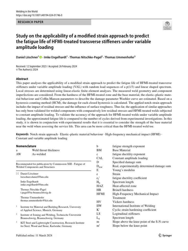 Study On The Applicability of A Modified Strain Approach To Predict The ...