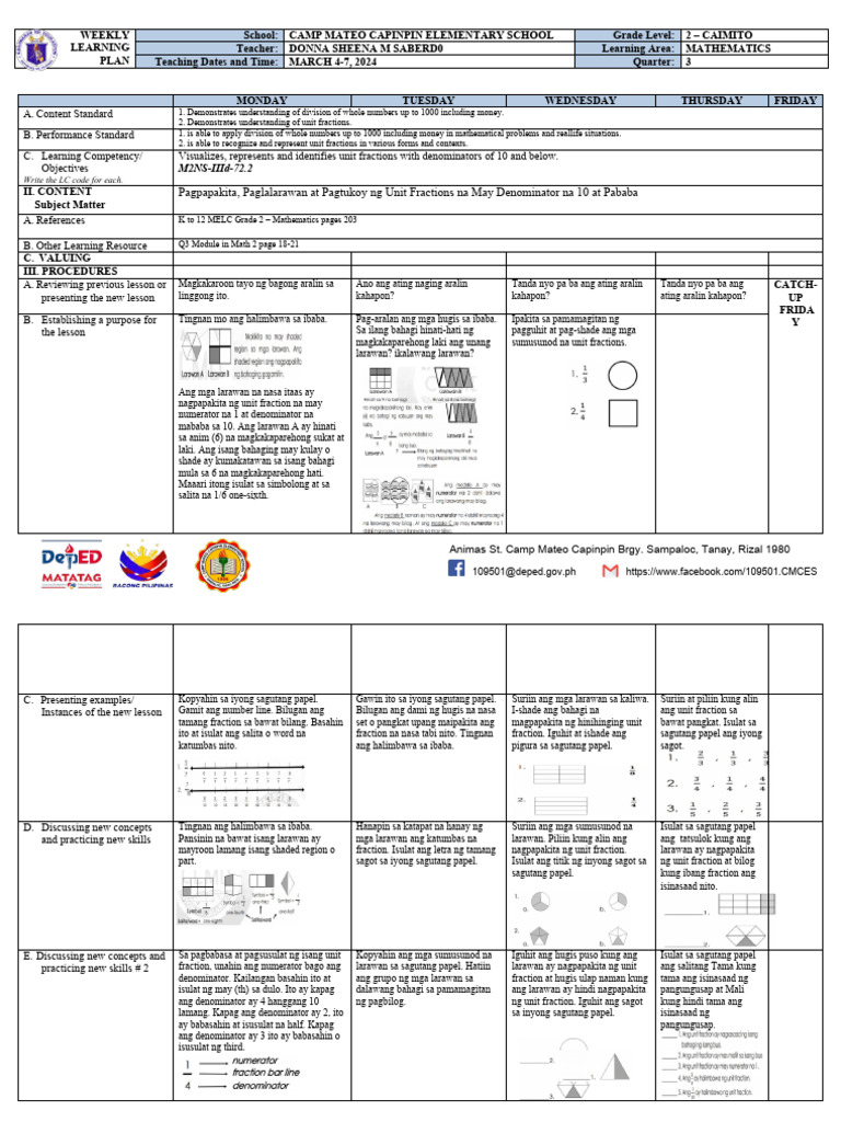 Q3 WK6 WLP Math Esp Mapeh March 4 7 2024 | PDF