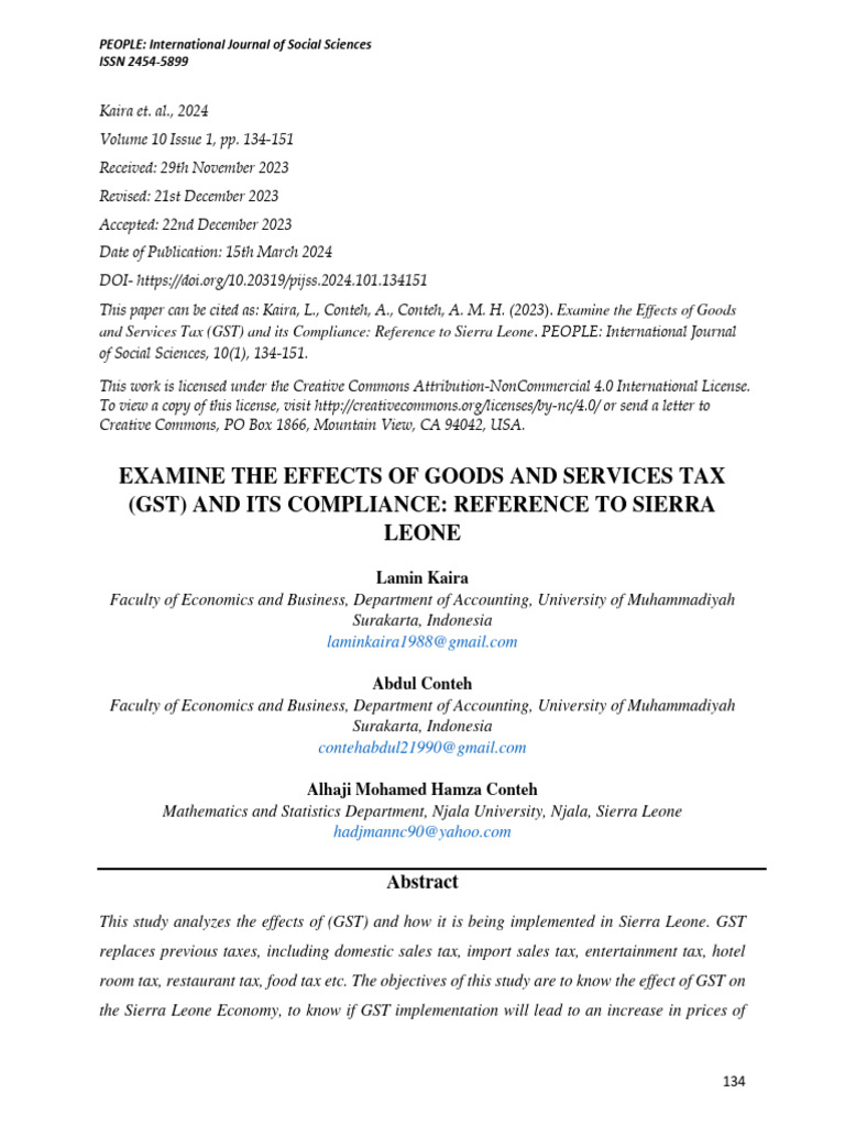 Examine The Effects of Goods and Services Tax (GST) and Its Compliance ...