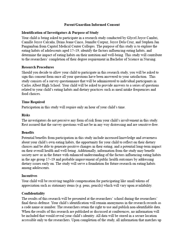 GRP2 Parental Consent Form | PDF | Behavioural Sciences