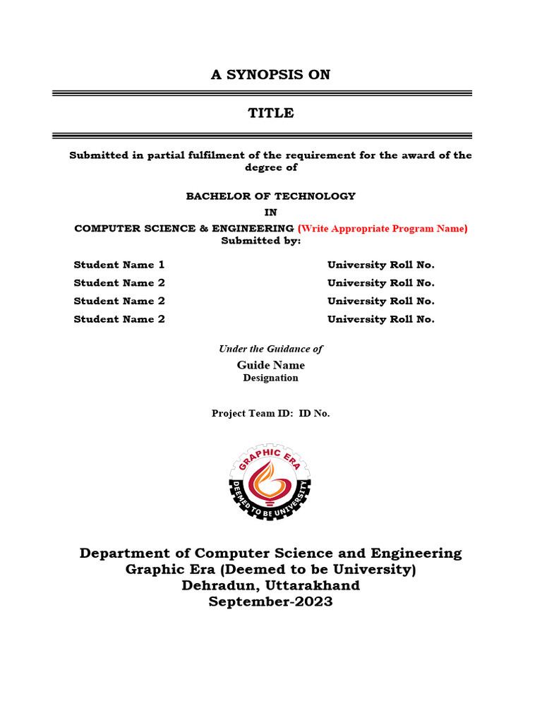 Cse Major Project Synopsis Format | PDF | Computing | Applied Mathematics