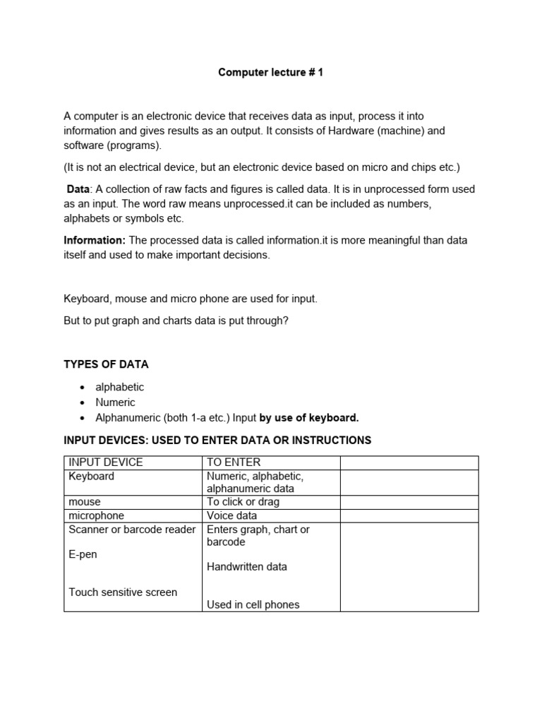 Computer Lecture # 1 | PDF | Computer Data Storage | Read Only Memory