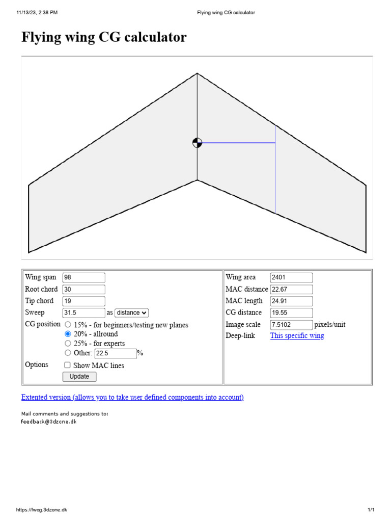 Flying Wing CG Calculator Tool | PDF | Computers