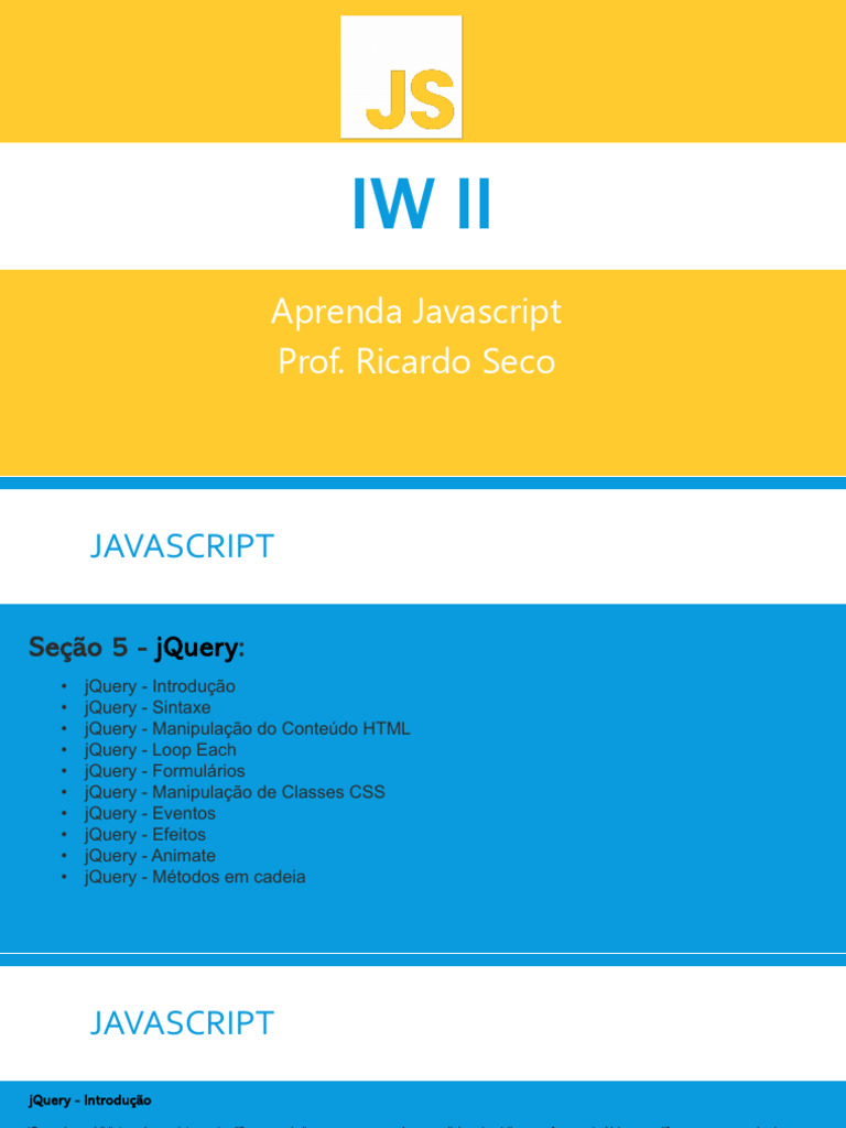 Iw Ii: Aprenda Javascript Prof. Ricardo Seco | PDF | J Query | Script Java
