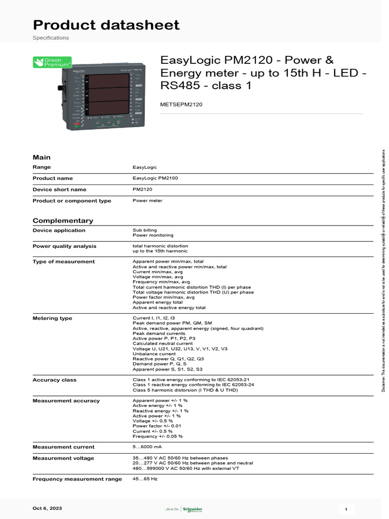 EasyLogic PM2000 Series - METSEPM2120 | PDF | Alternating Current ...