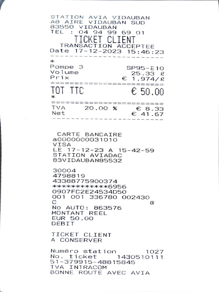 Facture 17 Dec Essence | PDF