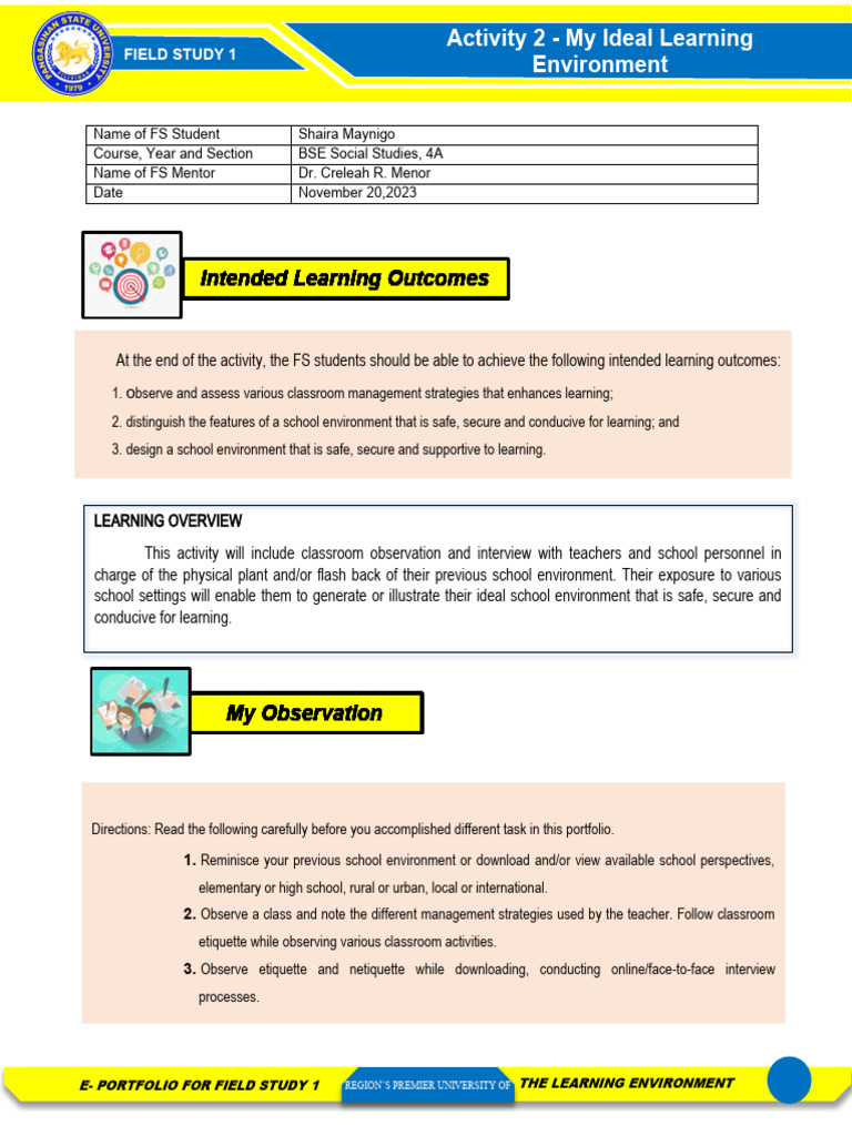 Fs1 Activity 2 Shaira M. Maynigo Ss 4a | PDF | Classroom Management ...